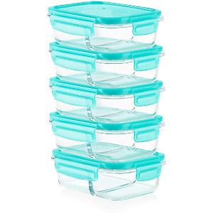 Pyrex Mealbox 10-Pc Bento Box Set, 2.3-Cup Divided Glass Food Storage Containers Set, Non-Toxic, BPA-Free Latching Lids, Freezer, Microwave and Top-Rack Dishwasher Safe, Compartment Bento Lunch Box
