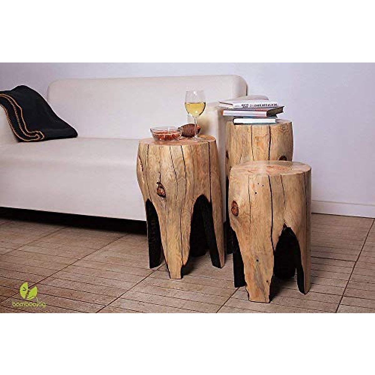 Tree Stump Coffee Tables (Set of 3), Small Wooden Tea Tables, Log Furniture, Rustic Side Tables, Log Stools, Wooden Side Tables