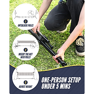 Patiassy 5.1ft-7.4ft Adjustable Height Volleyball Badminton Net Set 17ft Portable Sports Net with Poles, 4 Badminton Rackets, 3 Shuttlecocks and 1 Volleyball for Indoor Outdoor