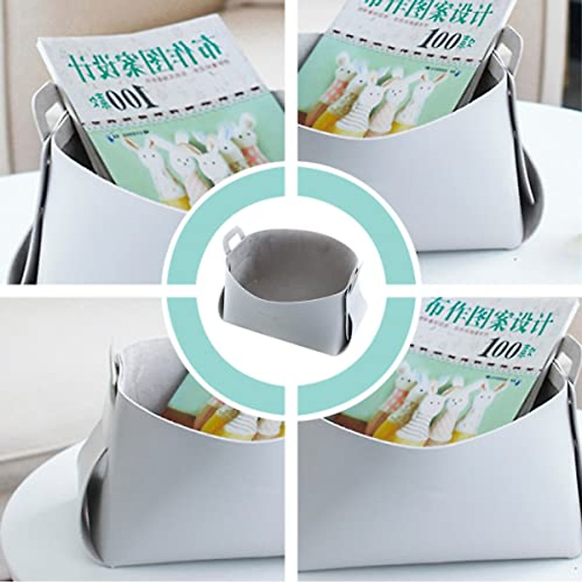 Cabilock Box Handle Flowers Basket Room Leather Desk for Wallet Storage Coin Decoration Baskets Fruits Small Cube Toys Bedside Jewelry Grey Collapsible Living Assembled Organizer Holder