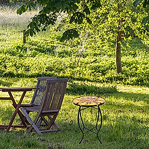 NewVees Sun Patio Side Table, Small Patio Outdoor Side Table, Plant Table,Metal Glass End Table for Porch Garden Yard Pool.