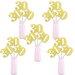 12 PCS Glitter 30th Birthday Centerpiece Sticks Number 30 Cake Toppers Thirty Table Flower Topper Decorations for 30th Birthday Anniversary Party Centerpiece Supplies Gold
