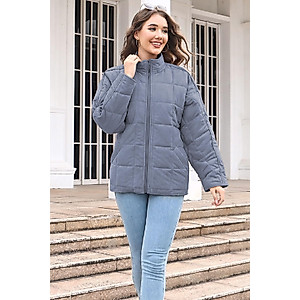 ETCYY Women's Causal Lightweight Quilted Jackets Long Sleeve Oversized Warm Winter Zip Up Coat with Pockets