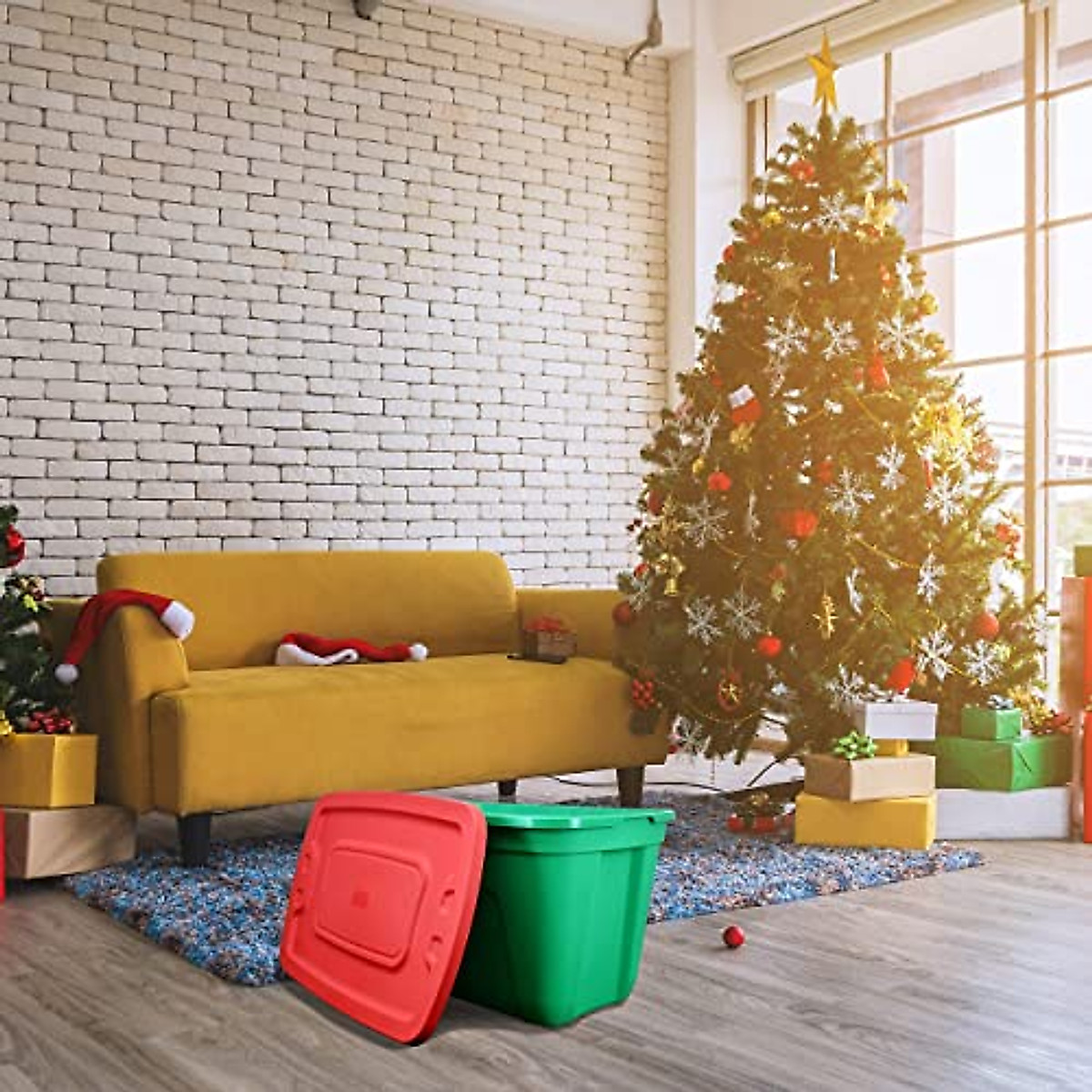 SIMPLYKLEEN 4-Pack Christmas Storage Totes with Lids (Red/Green), 18-Gallon (72-Quart) Organization Bins, 25.50" x 17.00" x 15.25", Holiday Organizer, Plastic Storage Container Made in the USA