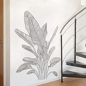 Supzone Simple Tropical Plants Wall Stickers Boho Modern Style Wall Decal Sketch Tropical Palm Leaves Wall Art Sticker for Bedroom Living Room Kitchen Sofa TV Backdrop Wall Decoration