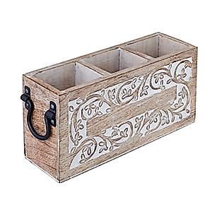 Wooden 3 Compartment Makeup Desk Organizer Flatware Utensil Caddy Cutlery Holder for Party CTH01 Storing of Makeup Tools, Small Accessories at Home & Office Vanities & Bathroom Counter-top