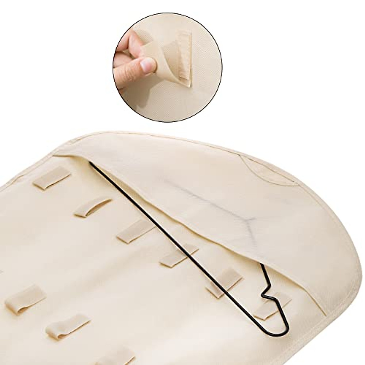 Foraineam 4 Pcs Hanging Jewelry Organizer, 32 Pockets 18 Hook and Loops Double Sided Jewelry Display Storage Bag, Travel Jewelry Organizer Holder for Necklace Bracelet Earring Ring Chain Knitting Tool