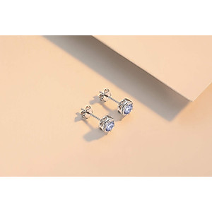Presentski March Birthstone Stud Earrings White Gold for Mom Sterling Silver Blue Crystal Earrings Studs
