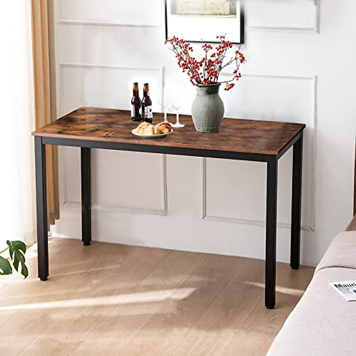 Aibiju Computer Desk 45 Inch Modern Simple Style Laptop PC Desk Study Writing Desk for Home Office Dining Table with Thick Frame & Tabletop, Retro Brown, YD-TMJ016H