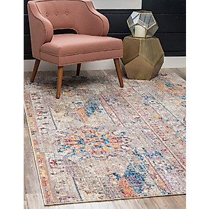 Unique Loom Basilica Collection Traditional Vintage Bohemian Inspired with Colorful Design Area Rug, 2 ft 2 in x 3 ft, Beige/Blue