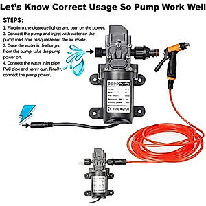 Bang4buck Portable Intelligent Electric Pressure Washer Pump 100W 160 PSI 12V Portable Pressure Powerful Washing Kit with 21.3 Feet PVC Hose for Home, Car, Garden, Projects(100 W-Black Hose)