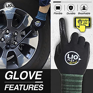 LIO FLEX Safety Work Gloves - 3 Pairs, Seamless Knit Work Gloves with Touch Screen Capability, Firm Grip, High Dexterity & Comfort Fit Work Gloves for Men & Women, Lightweight & Thin (Black, M)