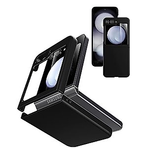 Cresee Case for Samsung Galaxy Z Flip 5 (2023) with Cover Screen Protector, Thin Hard PC Phone Case for Galaxy Z Flip5 - Black+Glass