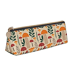 Cute Mushroom Pattern Pencil Case Leather Portable Pen Bag Pencil Pouch Students Stationery Organizer For Girls Teen