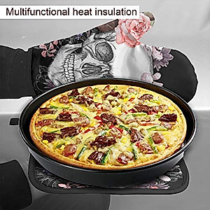 MSGUIDE Skull and Flowers Day of The Dead Oven Mitts -Heat Resistant 500 Degrees-Non Slip Kitchen Pot Holders Sets - Cooking Safe Gloves Soft Inner Lining