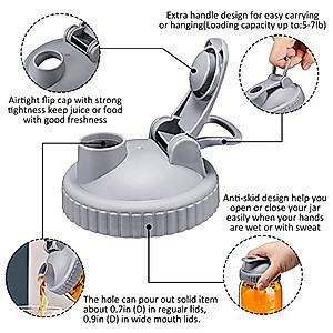 TRUSBER 4 Pack Reusable Lid Fits Mason Jar Regular Mouth (70mm), Plastic Drinking Lids with Pour Spout Compatible with Mason Jars, Dishwasher Safe (JAR NOT INCLUDED)