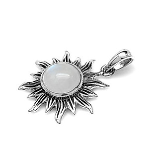 Silvershake 8MM Natural Moonstone 925 Sterling Silver Sun Ray Inspired Pendant with 18 Inch Chain Necklace