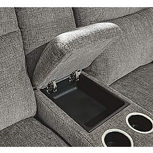 Signature Design by Ashley Mouttrie Modern Adjustable Power Reclining Loveseat with Console & USB Charging, Gray