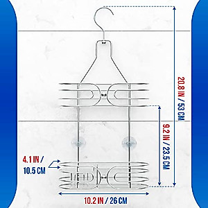 SKATCO Hanging Shower Caddy - 2-Tier Rust-Resistant Stainless Steel Shelves Chrome Rack Over Shower Head Organizer Bathroom Basket Storage Holds Shampoo, Conditioner, Soap, Bath Sponge, Razors
