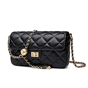 LAORENTOU Cow Leather Small Crossbody Bags for Women Quilted Handbag Purse with Chain Strap Shoulder Purse Clearance