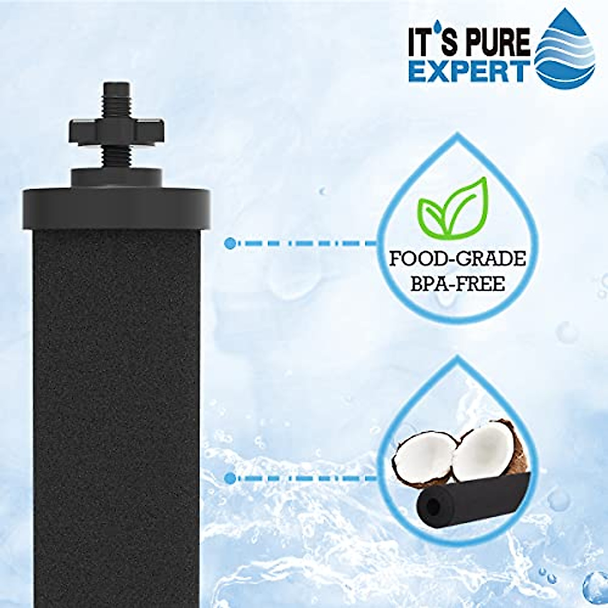 IT'S PURE EXPERT Water Filter, Replacement for Gravity Water Filter System, Black Purification Elements, 2 Packs