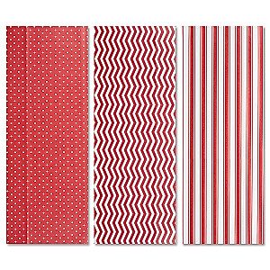 Christmas Red & White Dots and Stripes Tissue Sheets - Set of 18 Sheets, 20" x 20", 3 Designs