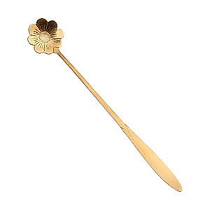 16 Pieces Flower Spoon Coffee Teaspoon 7 Inch Stainless Steel Long Handle Spoon Stir Bar Spoon Stirring Spoon Ice Cream Spoon Gold Cosmos Flower Shaped