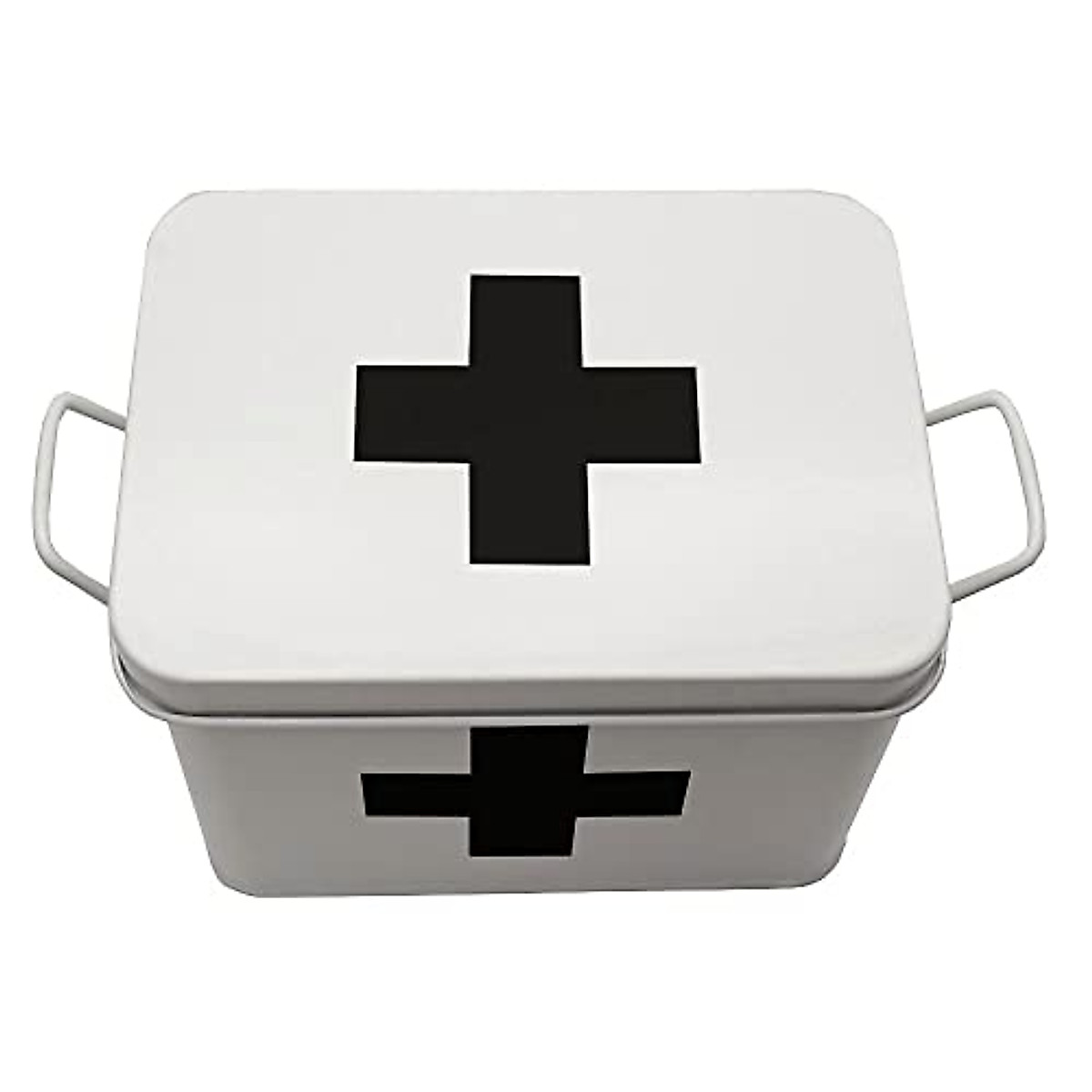 Lassos Boutique Retro Enameled First Aid Box for Medicine Storage and Home Decor with Lid and Removable Tray, White