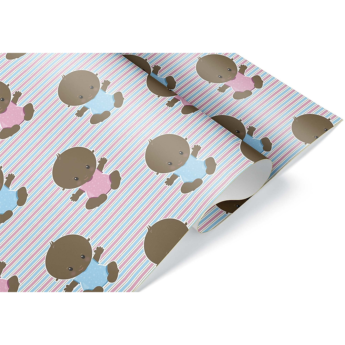 Cute Baby African American Wrapping Paper Black Gift Wrap Premium Gender Reveal Party Decoration Baby Shower Decor (12 foot x 30 inch roll), Pink, Blue