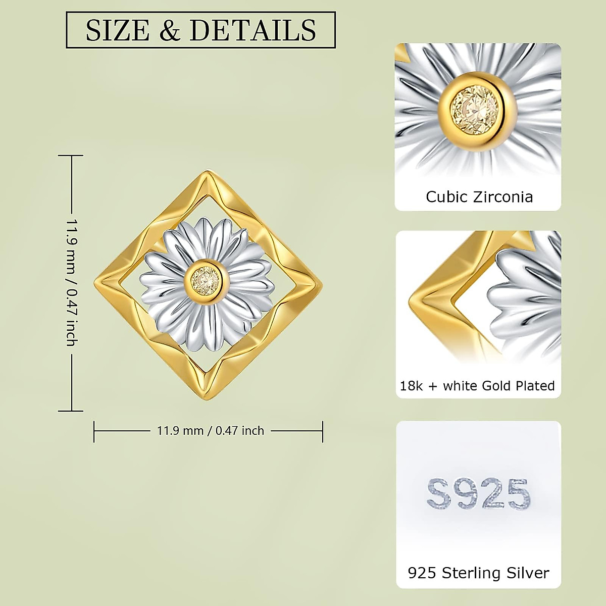WOUOVO 925-Sterling-Silver Sunflower Earrings for Women - Daisy Sunflower Stud Earring with Safety Screw Back Lockings,Mothers Day Christmas Gifts for Mom and Daughter (Sunflower)