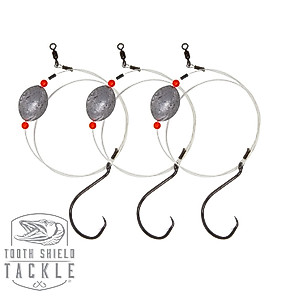Tooth Shield Tackle 3 Pack Premium Fluorocarbon Grouper Bottom Rigs Saltwater Fishing Rigs Hooks Flounder Snapper Inlet Ready Rig (Hook: #8 - 3 oz. Weight)