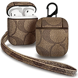 MOLOVA Case for Airpods 1&2 Case,Luxury Stylish PU Ultra Slim & Thin Soft TPU Anti-Slip Scratch Resistant Drop Proof Full Cover Case with Keychain/Lanyard