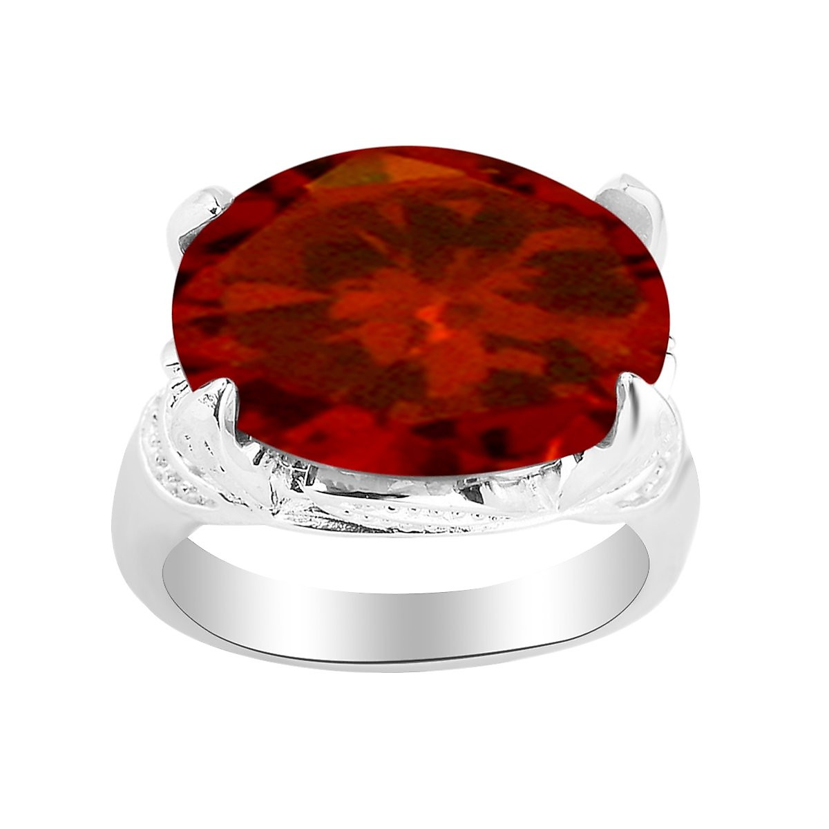 AFFY 12x16mm Big Look Oval Cut Simulated Garnet Solitaire Cocktail Ring in 14k White Gold Over Sterling Silver Ring Size - 6.5