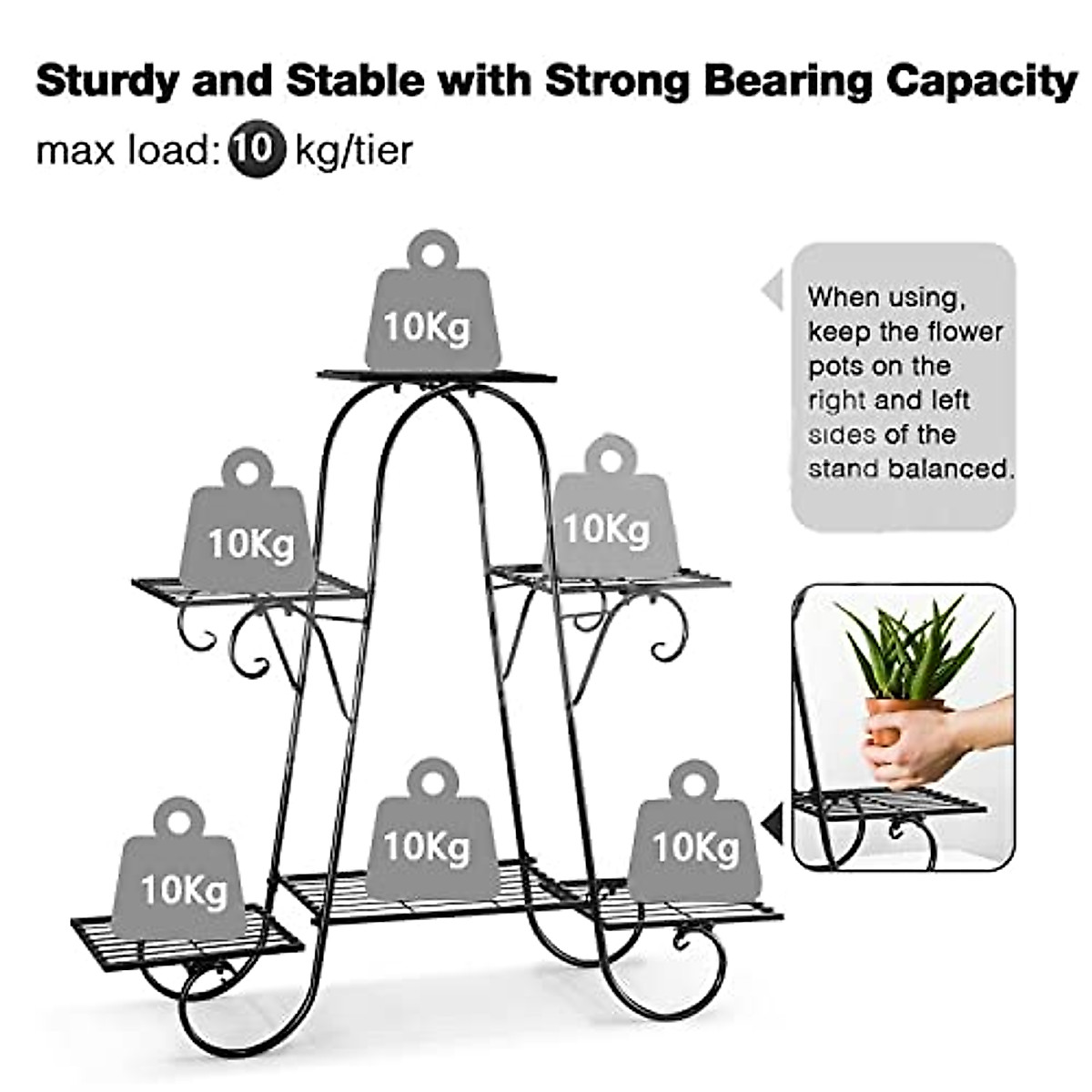 Nisorpa 6 Tier Plant Stands for Indoor and Outdoor, Metal Plant Stand Shelf, Flower Pot Holder Shelf for Multi Plants, Multilayer Potted Planters Display Rack L31.5 x H29.13 x W8.27in