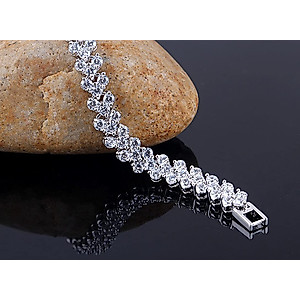 QLKILYR Silver Bracelets for Women, Classic Bling Cubic Zirconia Tennis Bracelet for Female Jewelry-6.5 Inch