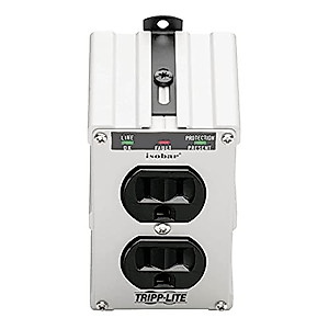 Tripp Lite Isobar 2 Outlet Surge Protector Power Strip, Direct Plug In, Metal, Lifetime Limited Warranty & Dollar 10,000 Insurance (ISOBLOK2-0), White