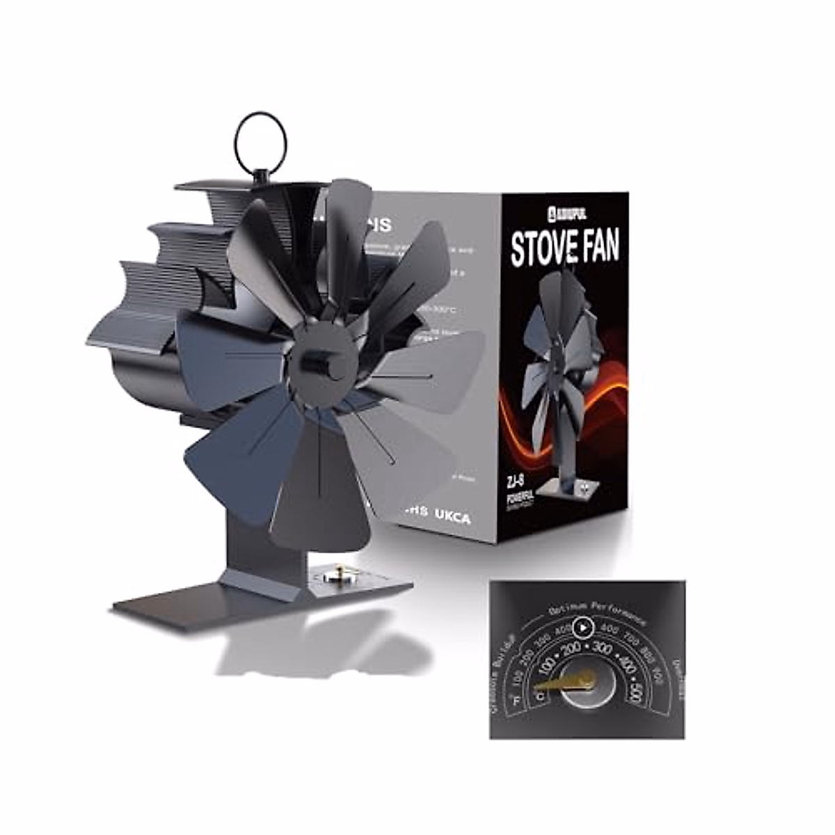 ADIUPUL Wood Stove Fan【2023 New 8-Blade】 Fireplace Fan,Heat Powered Stove Fan,Heated Fan Noise-free,Built-in Temperature Gauge,Circulating Warm Air,Eco Fan for Wood Burning Stove/Log Burner/Pellet