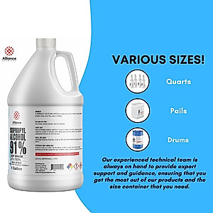 Isopropyl Alcohol 91% USP Grade - 1 Gallon (4 Quarts) - Medical Grade Rubbing Alcohol - Alliance Chemical