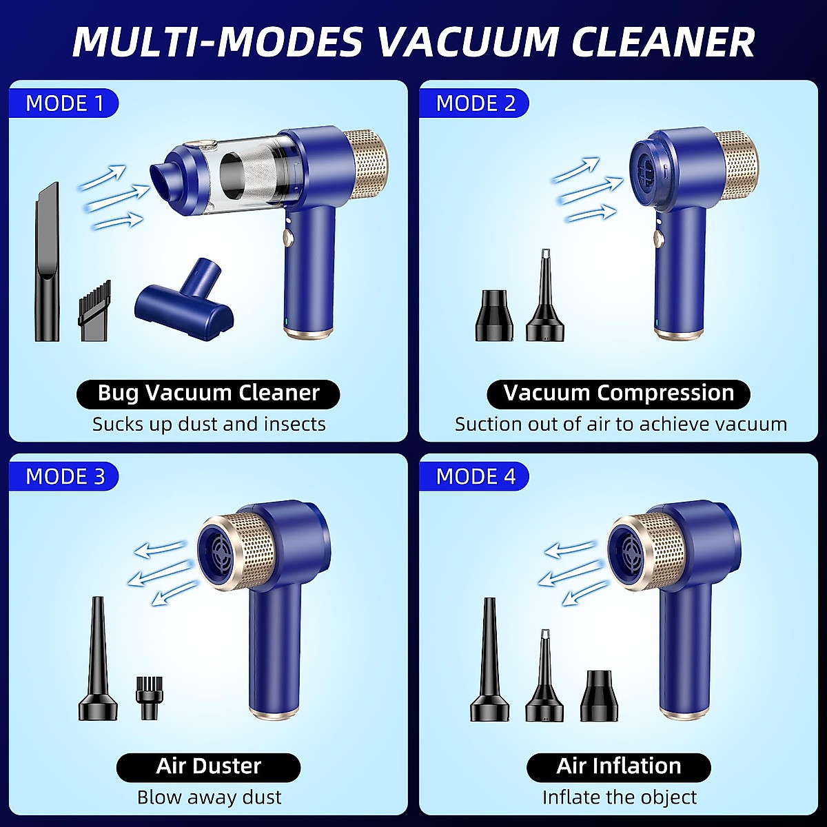 Upgraded Bug Vacuum & Handheld Vacuum Cordless High Power 16000PA Bug Vacuum for Adults Portable Bug Vacuum Catcher for Home Office Car Insect Vacuum Catcher for Small Spider Wasp Moth Ladybug(Blue)