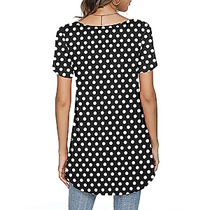 POPYOUNG Women's Long Tunic Tops to Wear with Leggings Summer Short Sleeve Loose Fit Dressy Shirts M-5XL M, Polka Dot Black
