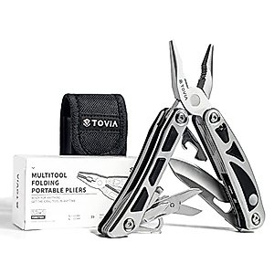 T TOVIA 12 in 1 Multitool Pliers Folding Knife Multi Cable Wire Cutter Stripper Camping Hunting Multitool with Carabiner