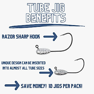 Reaction Tackle Lead Tube Jig Heads - for Bass Fishing - Tube Bait Fishing Tubes - 1/16