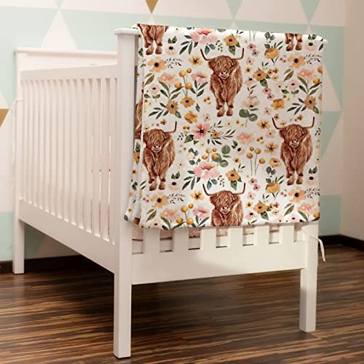 HawSkgFub Highland Cow Boho Retro Floral Baby Girl Blanket, Western Farm Animal Yak Flower Flannel Fleece Nursery Bed Swaddle Receiving Blankets, Soft Newborn Infant Toddler Kid Crib Bedding 30 x 40