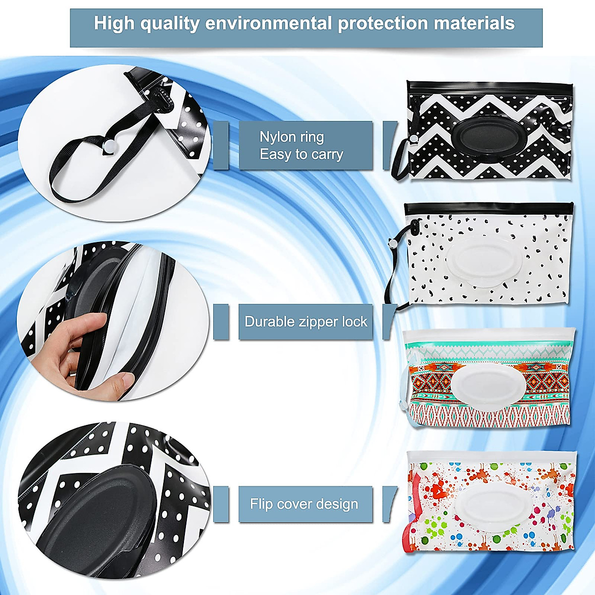 4 Pack Baby Refillable Wet Wipe Dispenser, Reusable Wipe Holder Wipes Pouch Container, Portable Travel Wipes Holders & Case, Eco Friendly and Lightweight Wipes Pouch