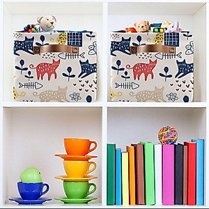 Cat Flower Storage Basket Bins Decorative Toy Laundry Basket Organization with Handles for Living Room Clothes Nursery Closet Shelf Playroom,1 pcs
