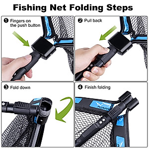 PLUSINNO Floating Fishing Net for Steelhead, Salmon, Fly, Kayak, Catfish, Bass, Trout Fishing, Rubber Coated Landing Net for Easy Catch & Release, Compact & Foldable for Easy Transportation & Storage