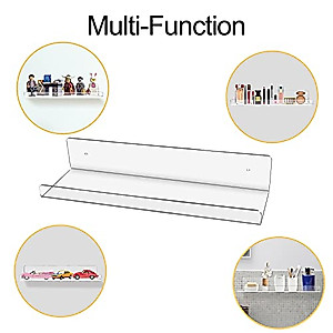 JUOIFIP Clear Acrylic Floating Shelves 2 Pack, 15” Modern Acrylic Picture Display Shelves, Wall Mounted Storage Shelf for Home, Kitchen,Office, Invisible Kids Bookshelf Spice Rack