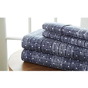 ienjoy Home Simply Soft 3 Piece Sheet Set Polkadot Patterned, Twin, Navy (SS-4PC-POKA-TWIN-NA)