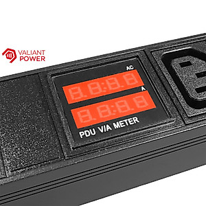 Valiant Power Rack Mount Power Strip - 240V 30A Single Phase PDU with Built-in Surge Protector, Volt & Amp Meter for Data Center - 19” Metal Housing, Ears & Fittings Included, 6’ Cable, 6 Outlets