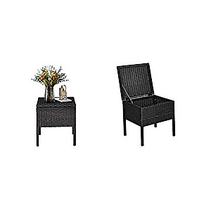 3 PCS Outdoor Conversation Set Patio Rattan Furniture Set 2 Single Sofa 1 Coffee Table With Hidden Storage Compartment Turquoise Soft Cushions Perfect For Garden Backyard Deck Balcony Poolside Use